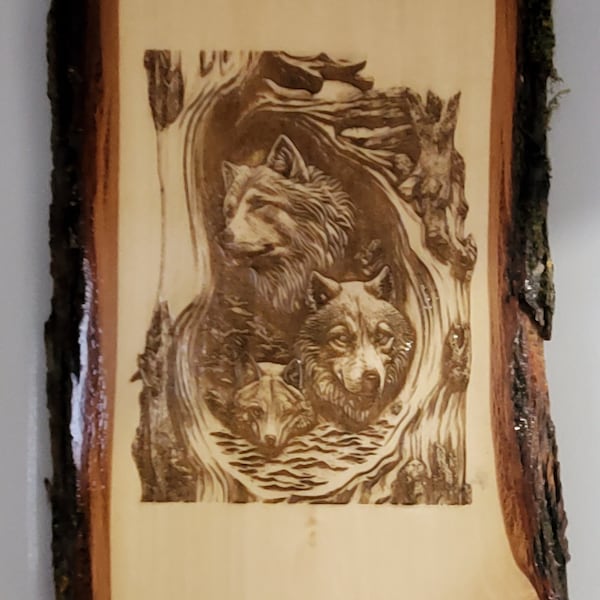 Wolf & Wolves in Carved Wood Style - 3D Illusion PNG for Laser ...