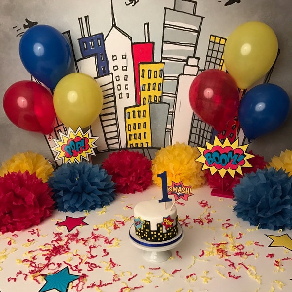 Superhero Smash Cake Topper DIY Printable in Yellow Blue Red - Etsy