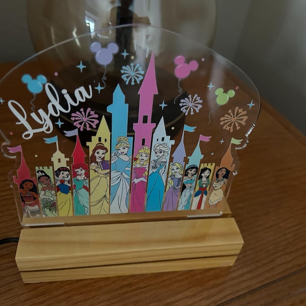 Personalized Disney Princess Castle Night Light, Custom Name Baby Girl ...