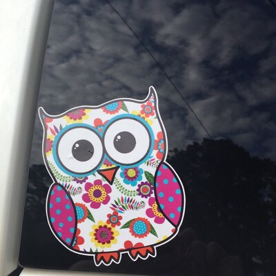 Colorful Floral Owl Car Decal Sticker: Cute Owl Bumper Sticker Laptop ...