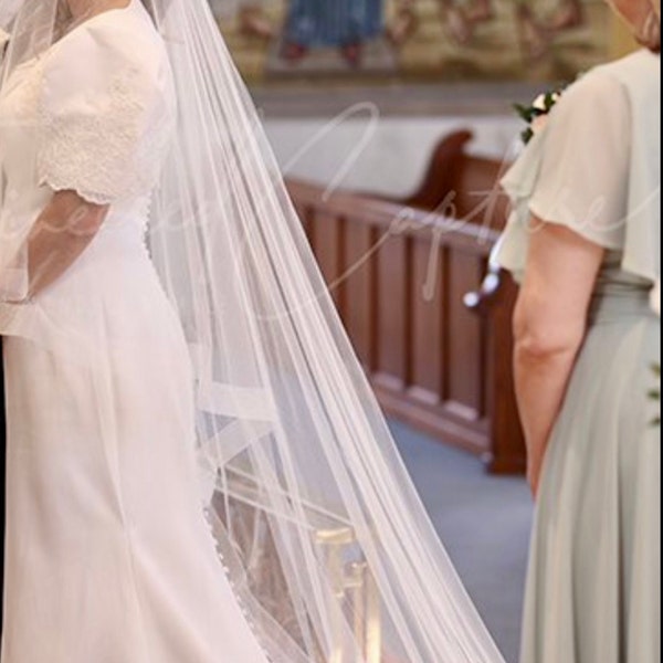 Waterfall Wedding Veil, Satin Trim Cascade Bridal Veil, Satin Ribbon ...