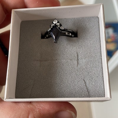 Galaxy Orion Nebula Ring for Women, Engagement Ring Set, Black Titanium ...