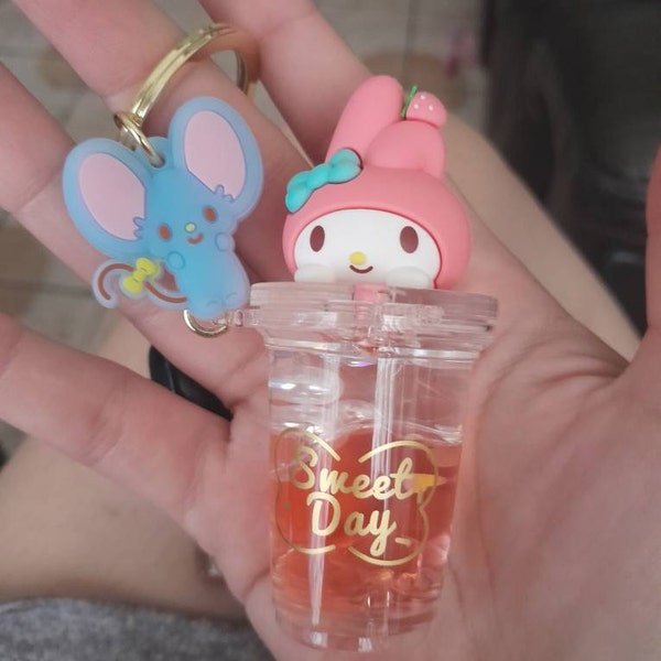 H.kitty Inspired Characters | Boba Milk Tea Liquid Keychain | Cute ...