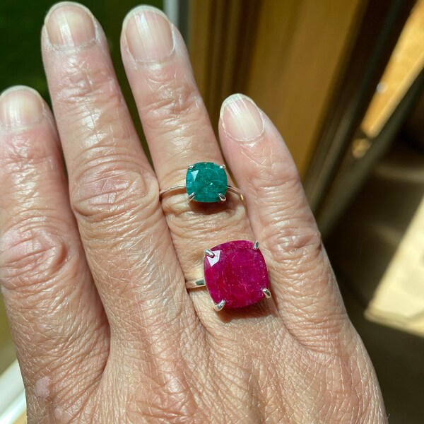 Large Natural Ruby Ring, Raw Ruby Ring, Genuine Ruby Gemstone Ring, Giant Red Ruby Ring, Square ...