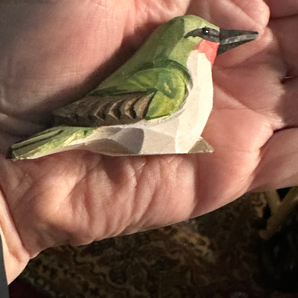Hummingbird Wooden Figurine | Hand-carved Ruby-throated Rustic Bird ...