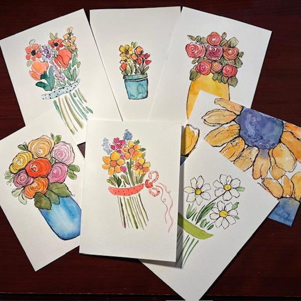 Hand Painted Watercolor Flower Card: One-of-a-kind Greeting Card - Etsy