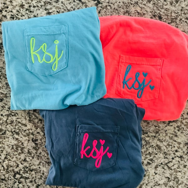 Monogram Comfort Colors Pocket Shirt, Embroidered Comfort Colors Tee ...