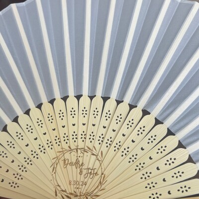 Light Blue Laser Engraved Silk Hand Fans,personalized Bamboo Silk Fans ...