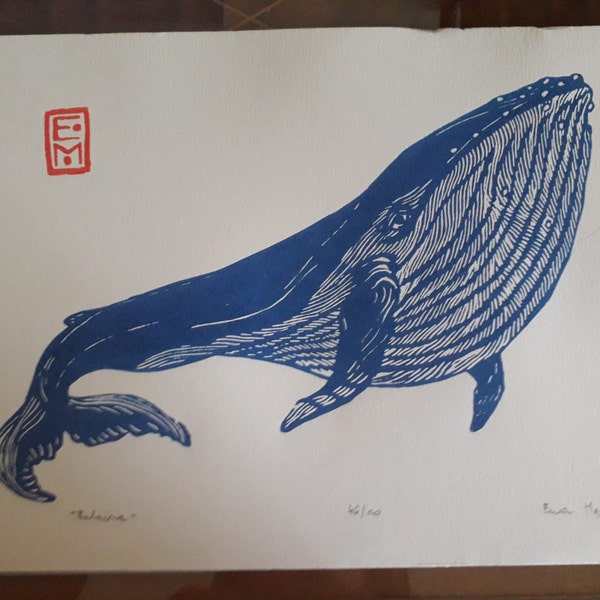 Linocut Heavy Rain Original Art Print With a Red Monogram, Nature Wall ...