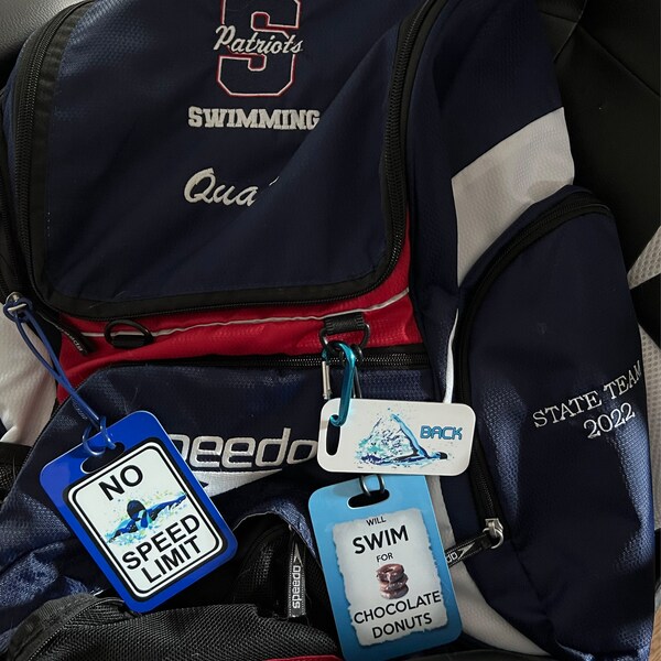 Swim Luggage Tag, Bag Tag, Will Swim for Bacon, Sport Bag Tag, Swim ...