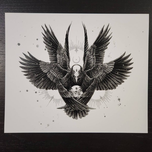 Celestial Raven Bird Wings Illustration Art Painting Print, Astrology ...
