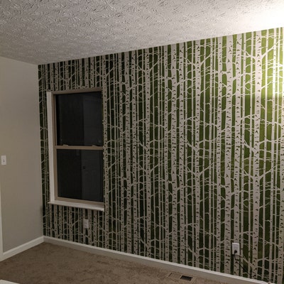 Birch Forest Wall Stencil LARGE WALL STENCIL Instead of Wallpaper Easy ...