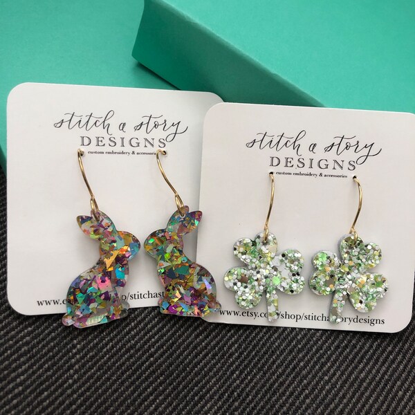 Acrylic Glitter Multi Colored Rabbit Earrings, Acrylic Bunny Earrings ...