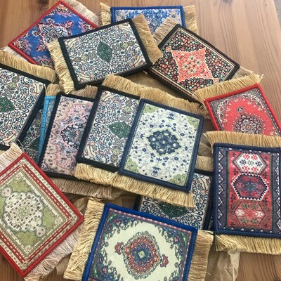 Beautiful Turkish Carpet Coasters, Persian Rug Coasters, Mug Rug ...