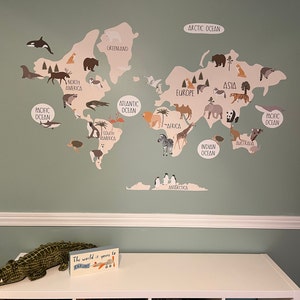 World Map Wall Stickers, Map Decal, Cream Map, Childrens Wall Stickers ...