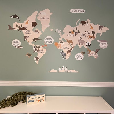 World Map Wall Stickers, Map Decal, Cream Map, Childrens Wall Stickers ...