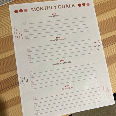 Downloadable & Printable Monthly Goals Template - Etsy