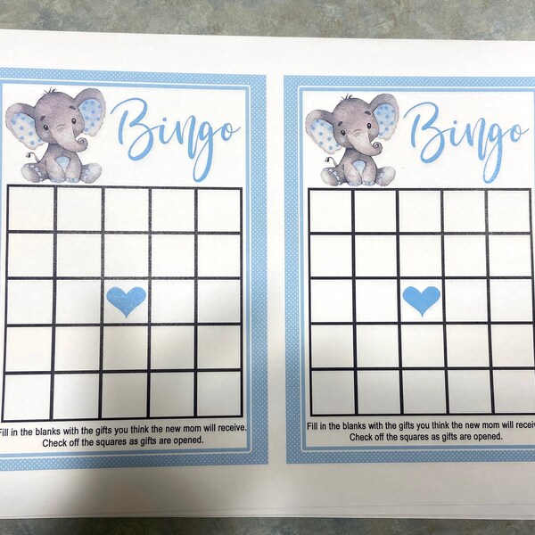Boy Elephant Baby Shower Bingo Game, Blue Elephant Boy Baby Shower Game ...