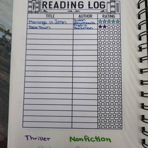 Reading Log Sticker 4.4w X 5.9h Title, Author, and Rating Columns 20 ...