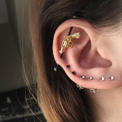 Blackline Golden Revolver Sparkle Industrial Barbell-black/clear - Etsy