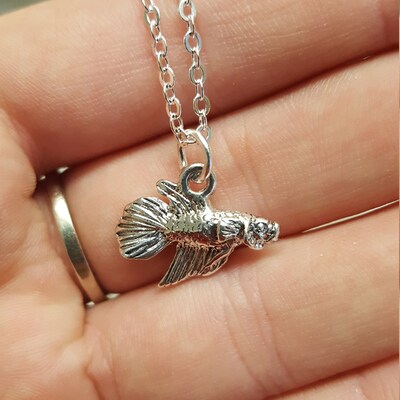 Betta Fish Charm Silver Plated Siamese Fighting Fish Charm for Necklace ...