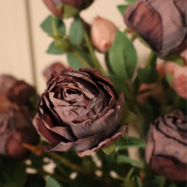 24.8“ Fake Fall Colors Roses, 5 Heads Dried Look Rosebuds, Vintage ...