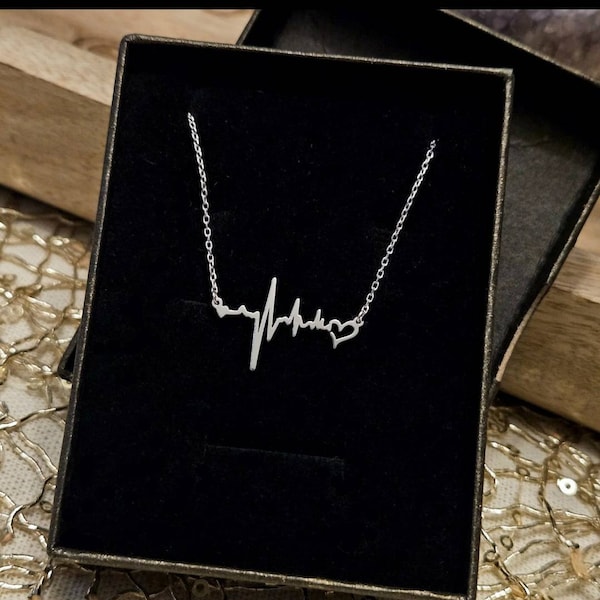 Dainty Heartbeat Necklace With Cross • Pulse of Love Pendant • Faithful ...