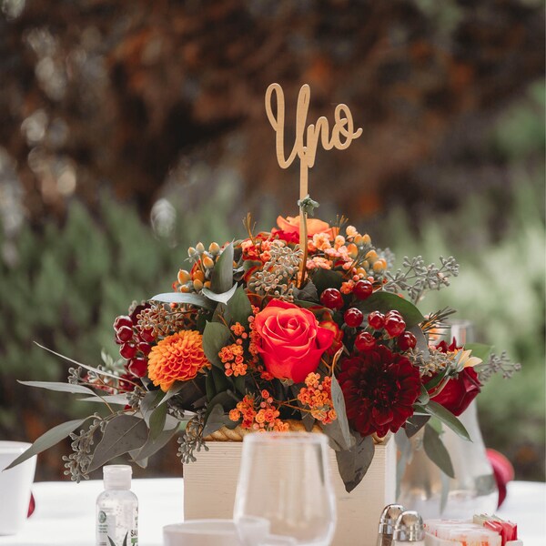 Wooden Table Numbers Spanish Wedding Table Numbers Script Table Numbers ...