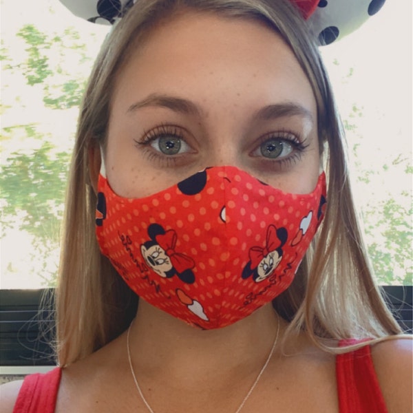 Minnie Mouse Face Mask 3 Layers W/ Filter Pocket Removable Nose Wire ...