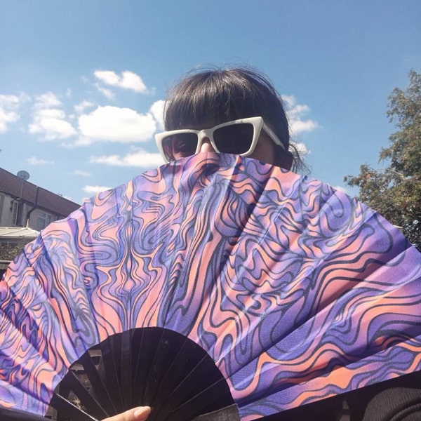 XL Festival Fan Iridescent, Silver Stardust, Big Folding Hand Fan for ...