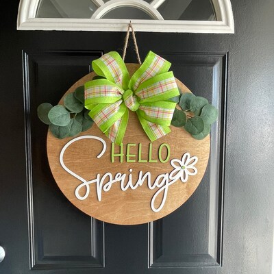 Spring Door Decor, Hello Spring Door Hanger, 3D Laser Lettering ...