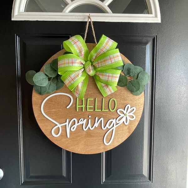 Spring Door Decor, Hello Spring Door Hanger, 3D Laser Lettering, Mother ...