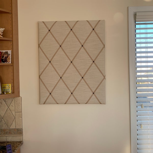 Linen Fabric Bulletin Board | Neutral Pinboard | White Ribbon Memo ...