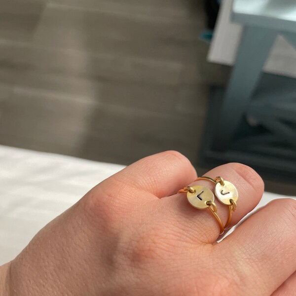Stamped Initial Ring, Gold Letter Ring, Brass Ring, Personalized Ring ...