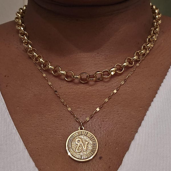 Gold Chunky Rolo Chain Necklace, Thick 24k Gold Plated Rolo Link Chain ...
