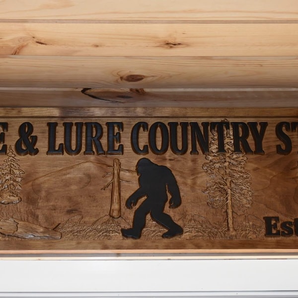 Personalized Sasquatch Wood Sign, Custom Carved Cabin Gift Man Cave ...