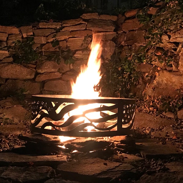 American Flag Steel Fire Pit Ring, Heavy Duty, Outdoor Campfire Ring ...