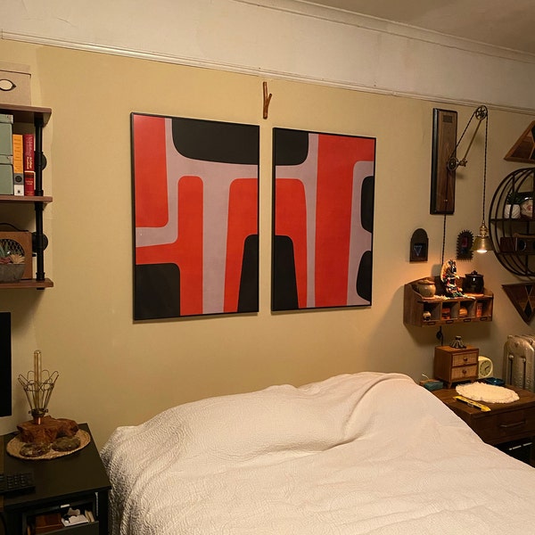 Orange Black Beige Bold Wall Art Set / Modern Orange Black Artwork ...