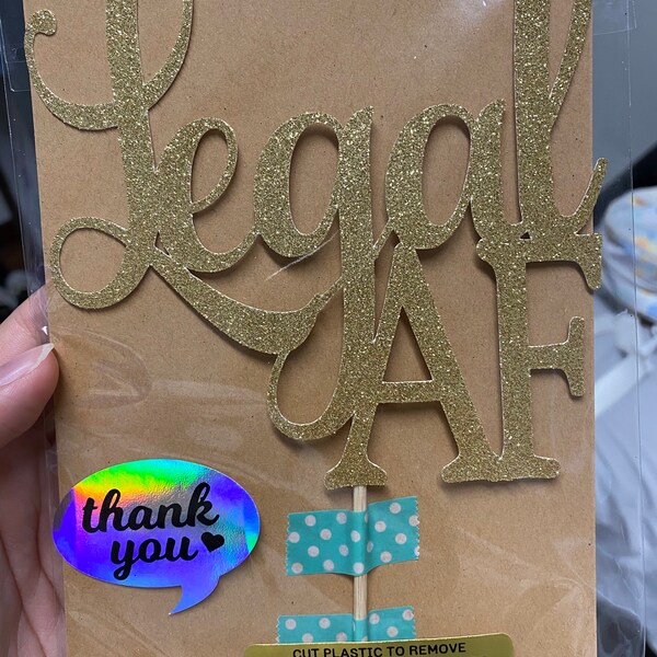 Glitter Legal AF Birthday Cake Topper, Twenty One, Gold 18 Cake Topper ...