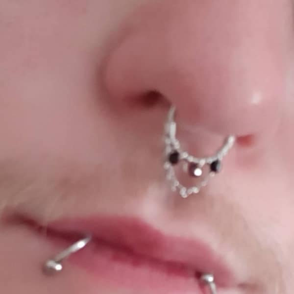 Double Chain Piercing Ring, Handmade Surgical Steel Cartilage or Septum ...