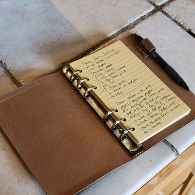 Personalized Refillable 6 Ring Rustic Leather A6 Journal Cover With Pen ...