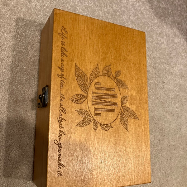 Monogrammed Wooden Tea Box, Meditation Tea Time, Personalized Wooden ...