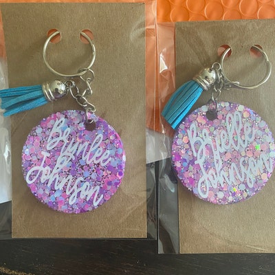 Confetti Keychain, Monogram Keychain With Tassel, Cotton Candy ...