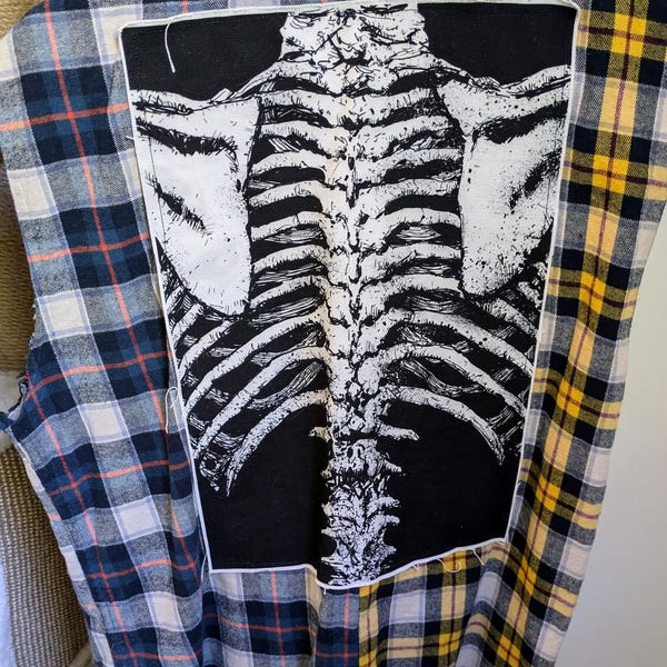 Ribcage Back Patch, Ribcage, Skeleton Patch, Bones Patch, Cloth Patch, Spine, Back Patch, Canvas ...