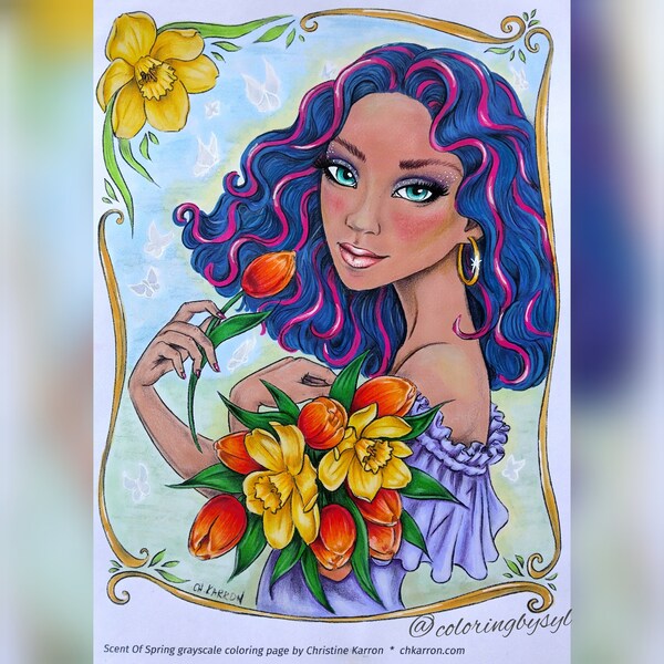 Astral Fae Coloring Page Grayscale Illustration Fairy Wings Stars ...