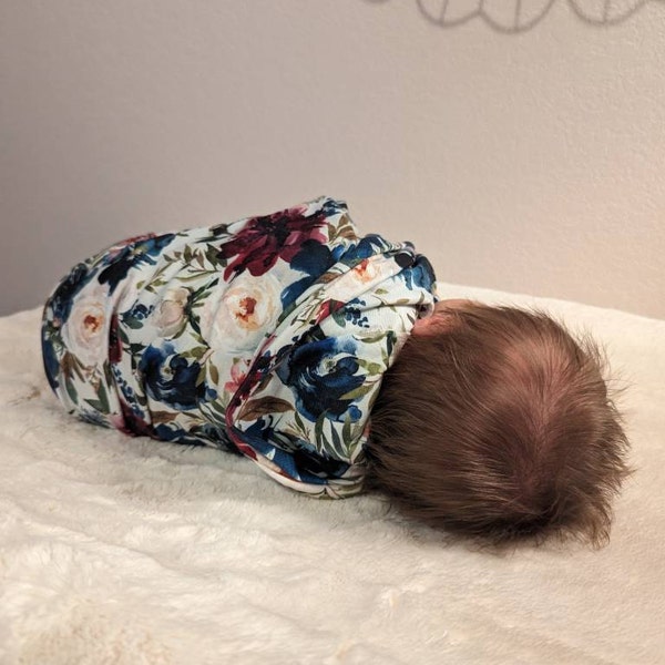 Baby Girl Solid Purple Swaddle Blanket Set, Boy Plain Mauve Beanie ...