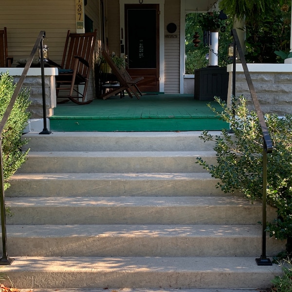 6ft Steel Flat Bar Stair Handrail With Surface Mount Posts for Wood or ...