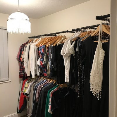 Wall Mounted Industrial Pipes Clothes Hanging Pole Rustic Iron Clothes ...