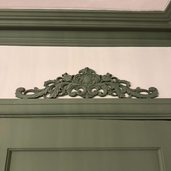 Large Horizontal Pine Colour Varnished Carved Wood Pediment for ...