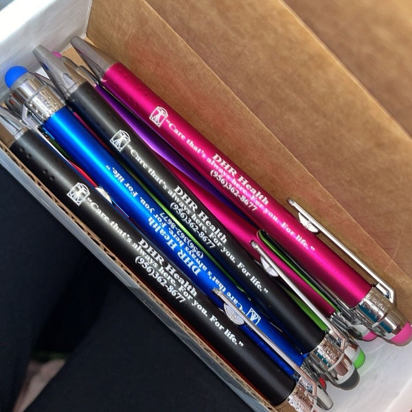 12 Custom Printed Bright Lights Imprinted Pens Personalized. Stylus ...